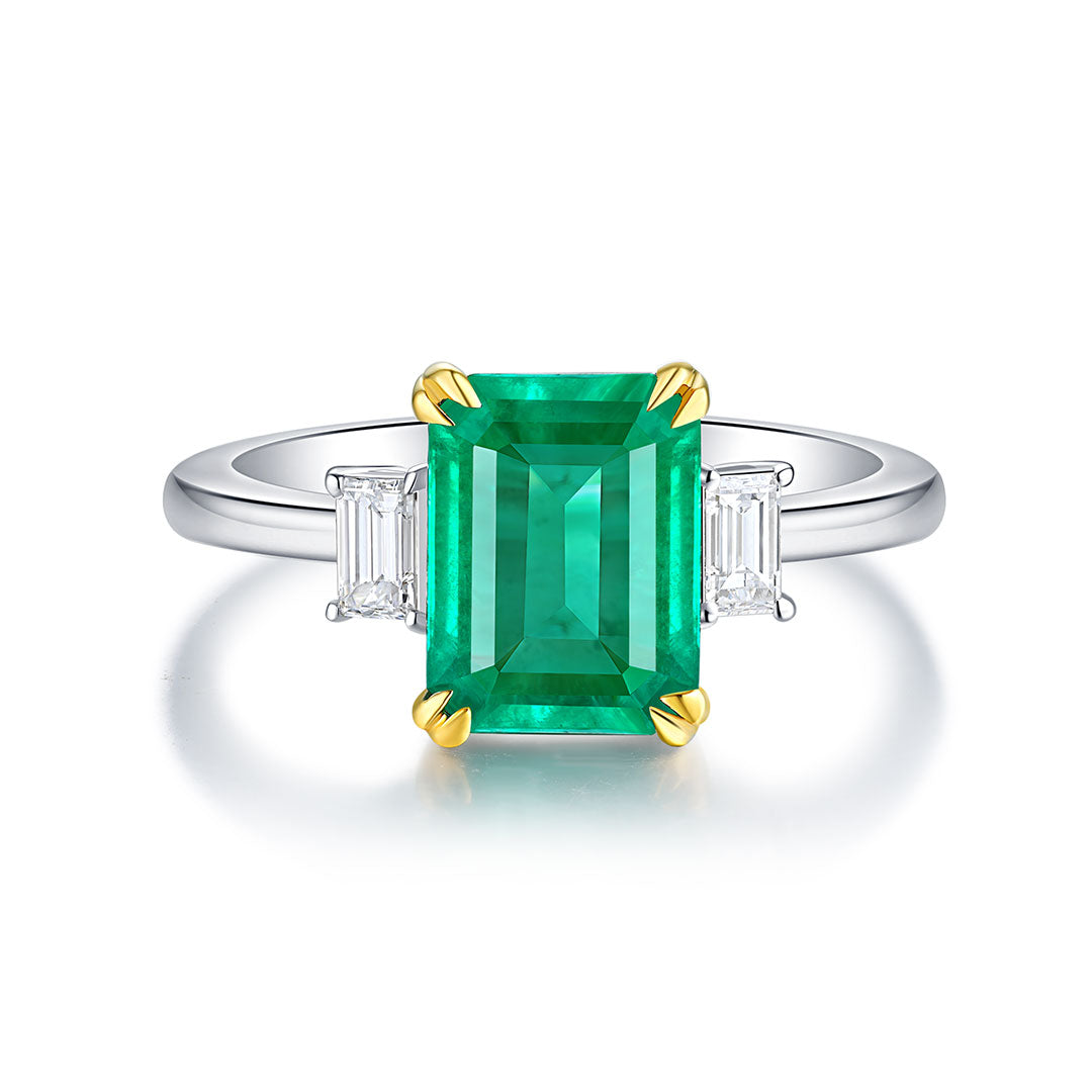 Emerald Birthstone Ring • Three Stone Design | Modern Gem Jewelry | Saratti
